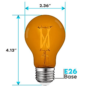 LUXRITE A19 Edison LED Orange Light Bulb, 4.5W (60W Equivalent), Colored Glass Filament, UL Listed, E26 Standard Base, Indoor Outdoor, Porch, Decoration, Party, Holiday, Event, Home Lighting