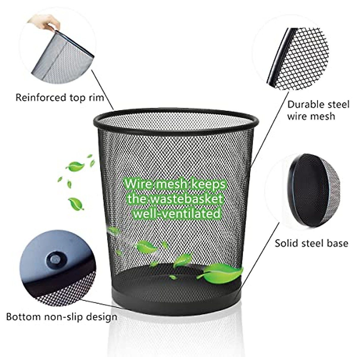 SHSYCER Black Mesh Trash Cans 4 Gallon, Mesh Office Trash Can 10 Pack, Metal Wire Wastebaskets, Waste Basket Trash Can, Small Trash Cans,Recycling Garbage Container Bin for Office, Home, Bedroom