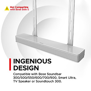 Universal Under TV Mount, White, Compatible with Bose Smart Soundbar 300/500/550/600/700/900/Ultra, TV Speaker, Soundtouch 300 - Invisible Once Fitted, Fast & Easy Way to Mount Your Sound Bar