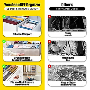 YouClean YouCleanBEE Foldable 2PCS Wardrobe Clothes Organizer 7 Grids Clothing for Folded - Storage box Shirts, Pants, Trousers, Skirts, Bra & Sweaters Replacement White with Gray