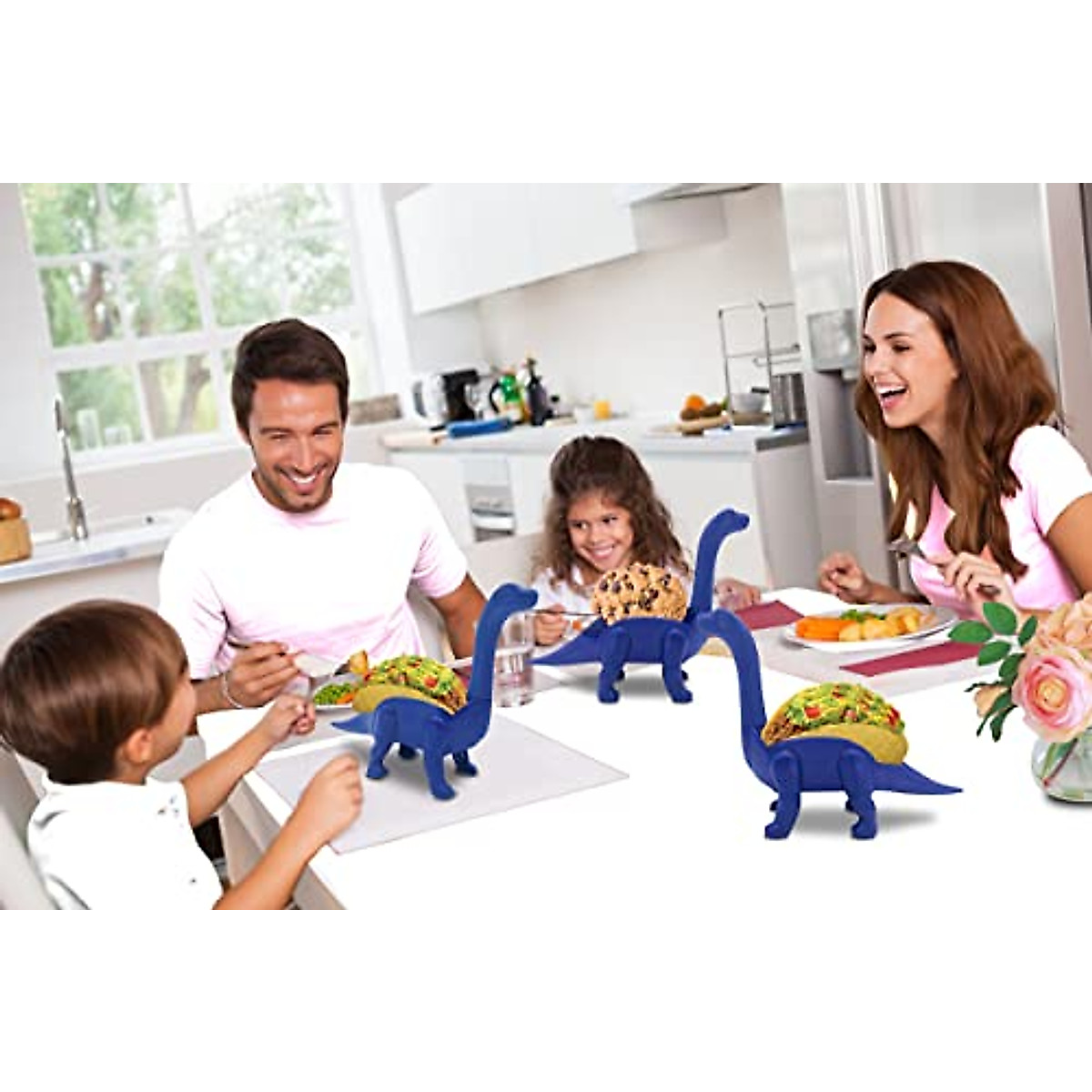 Vezna Home Goods Dinosaur Taco Holder Kids Taco Stand, Holds 2 Shells for Fun Taco Tuesday Party, Blue Jurassic Brontosaurus Dino Plate