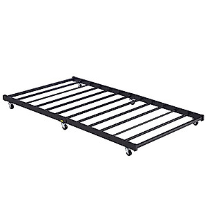 VECELO Twin Trundle Bed Frame Only/Roll Out/Enhanced & Up-Graded Metal Slats Support, Black