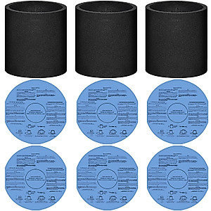 Anewise 3 Pack 90585 Filter Foam Sleeve and 6 Pack 9010700 Dry Filter Disc for Shop Vac Wet/Dry for Vacmaster for Genie Shop 5 Gallon Up Vacuum, Compare to Part #9058500, 9010700