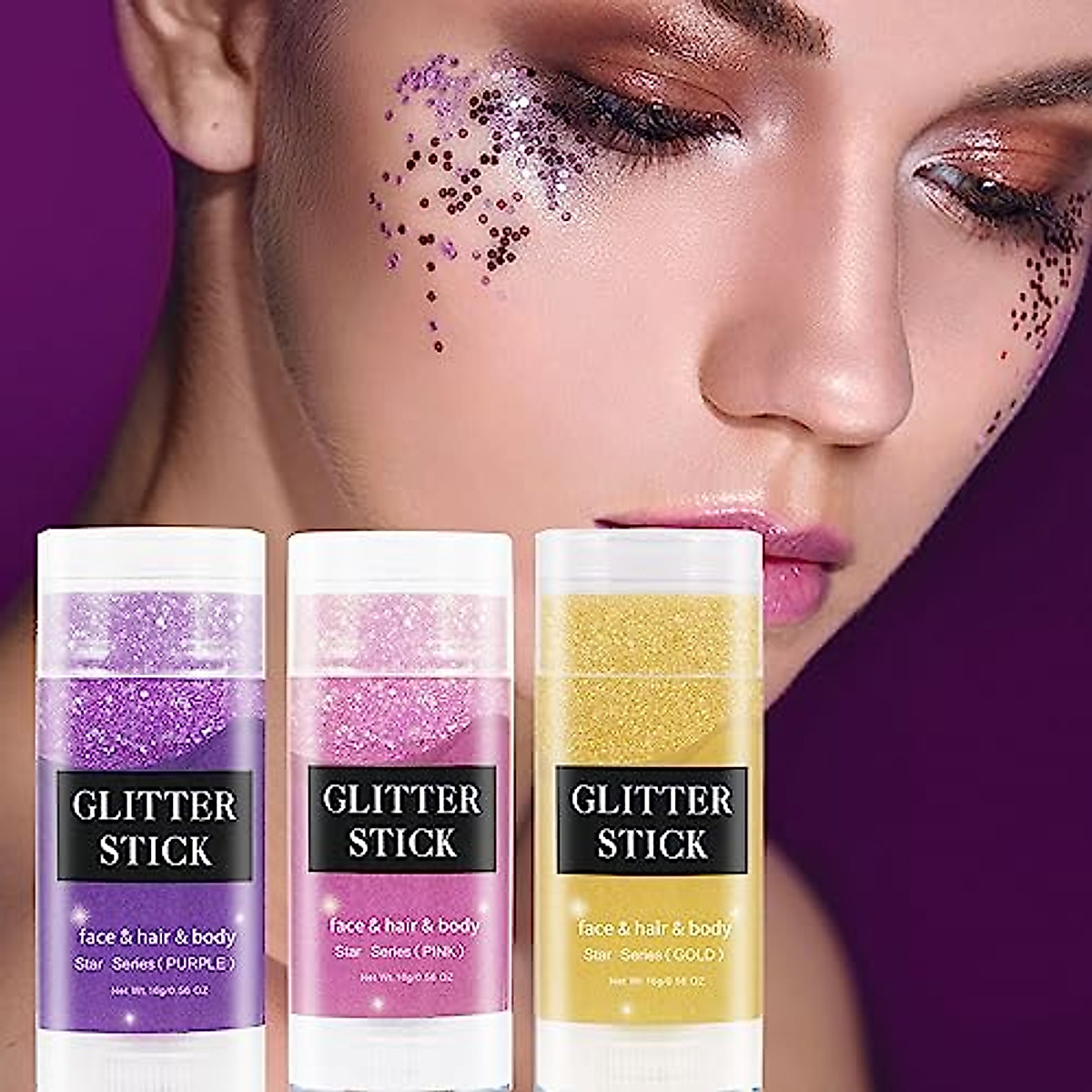 MEICOLY Pink Body Glitter Stick,Singer Concert Music Rave Festival,Rotating Mermaid Face Glitter Stick,Holographic Glitter for Face/Body/Hair/Eye,Sparkling Face Glitter Makeup Body Glitter for Women