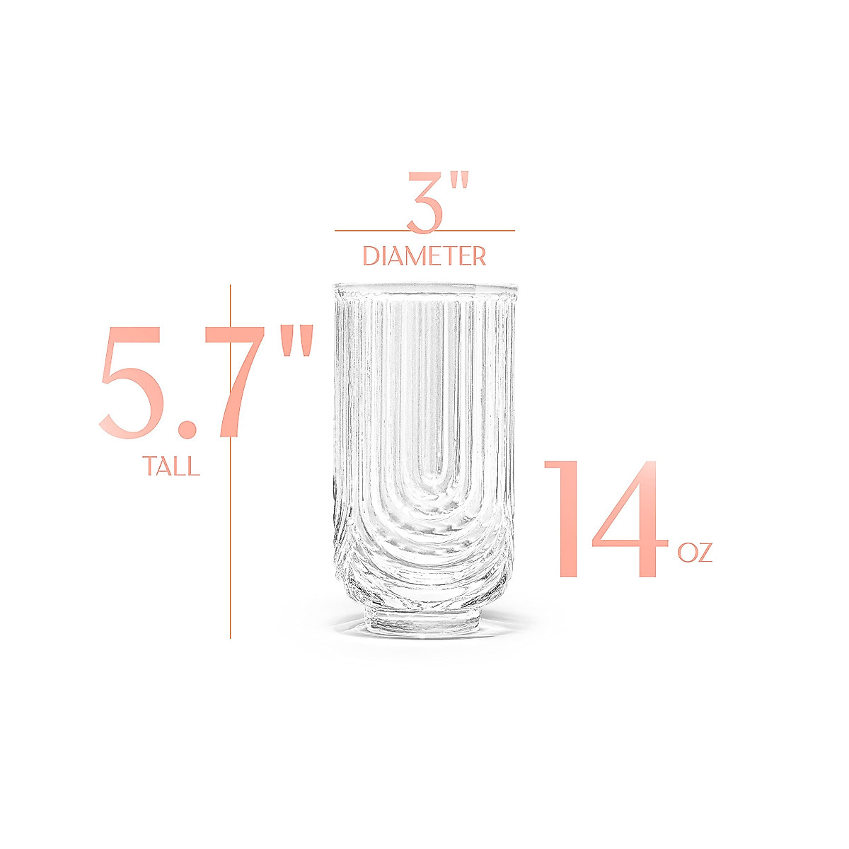 Vintage Art Deco Highball Gatsby Cocktail Glasses | Set of 4 | 14 oz Double HiBall Glassware for Drinking Mojito, Gin Rickey, Whiskey Highball, Classic Long Bar Drinks | Large Tall Tumblers