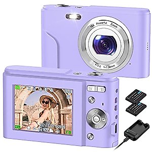 Digital Camera, RUAHETIL FHD 1080P 36MP 2.4 Inch LCD Vlogging Camera for Kids, 16X Zoom 2 Charging Modes Kids Compact Camera Point and Shoot Camera for Kids Teens Students Beginners