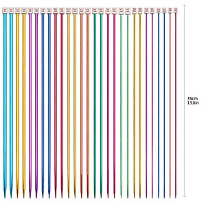 BCMRUN 28Pcs/14 Pairs Stainless Steel Knitting Needles Set, Colored Straight Single Pointed Metal Knitting Needles, 14 Size from 2.0mm-10.0mm, 13.8 Inches Length for Handmade DIY Knitting