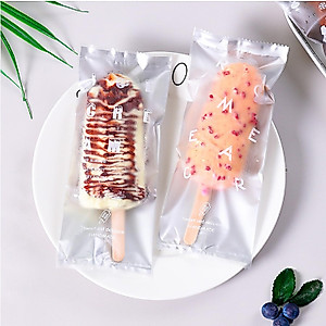 Popsicle Bags Ice Cream Bags 100 Pack -Clear Ice Pop Bags with Silver Bottom and Cool Words