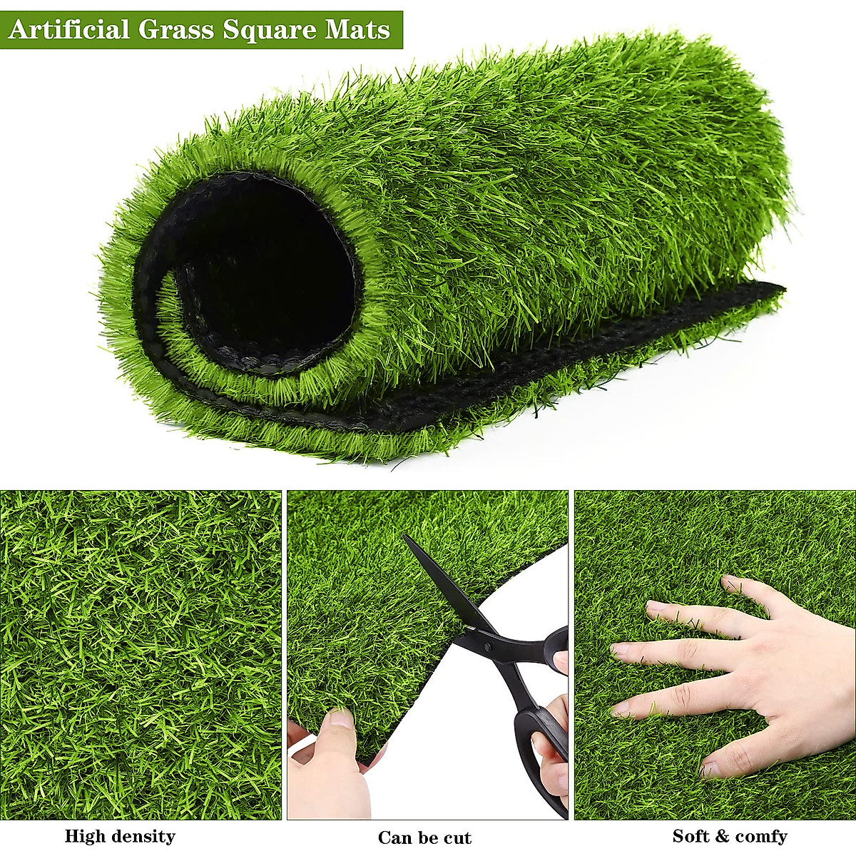 TURSTIN 6 Packs Artificial Grass Square Mat 12 x 12 Inch Fake Grass Turf Patch with Drainage Hole Synthetic Garden Grass Tiles Realistic Grass Rug for DIY Indoor Outdoor
