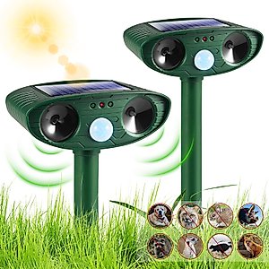 Jahy2Tech Solar Ultrasonic Animal Repellent Outdoor Cat Repellent Deer Repellent with PIR Motion Detection Squirrel Repellent Rabbit Repellent Keep Animals Rat Fox Skunk Dog Away Lawn Garden, 2 Pack
