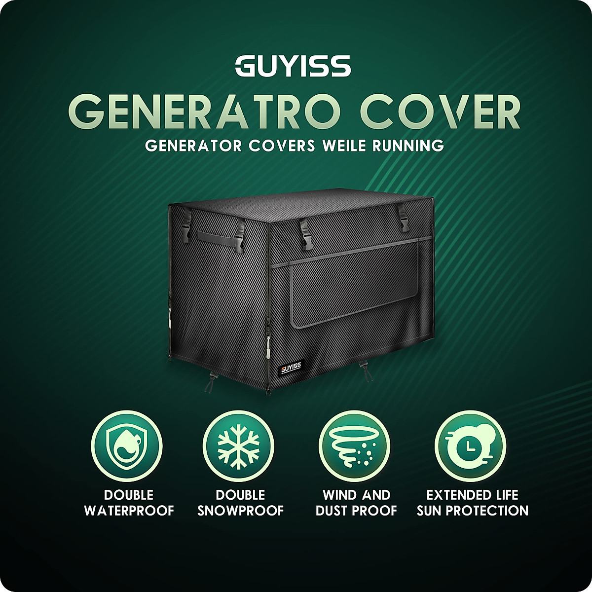 GUYISS Generator Running Cover with Windproof Elastic Cord and Visual Operation Window, 32 "Lx24 "Wx24 "H For Most 5000-10000W Frame Type Generators, Tear Resistant, Black (Patent）
