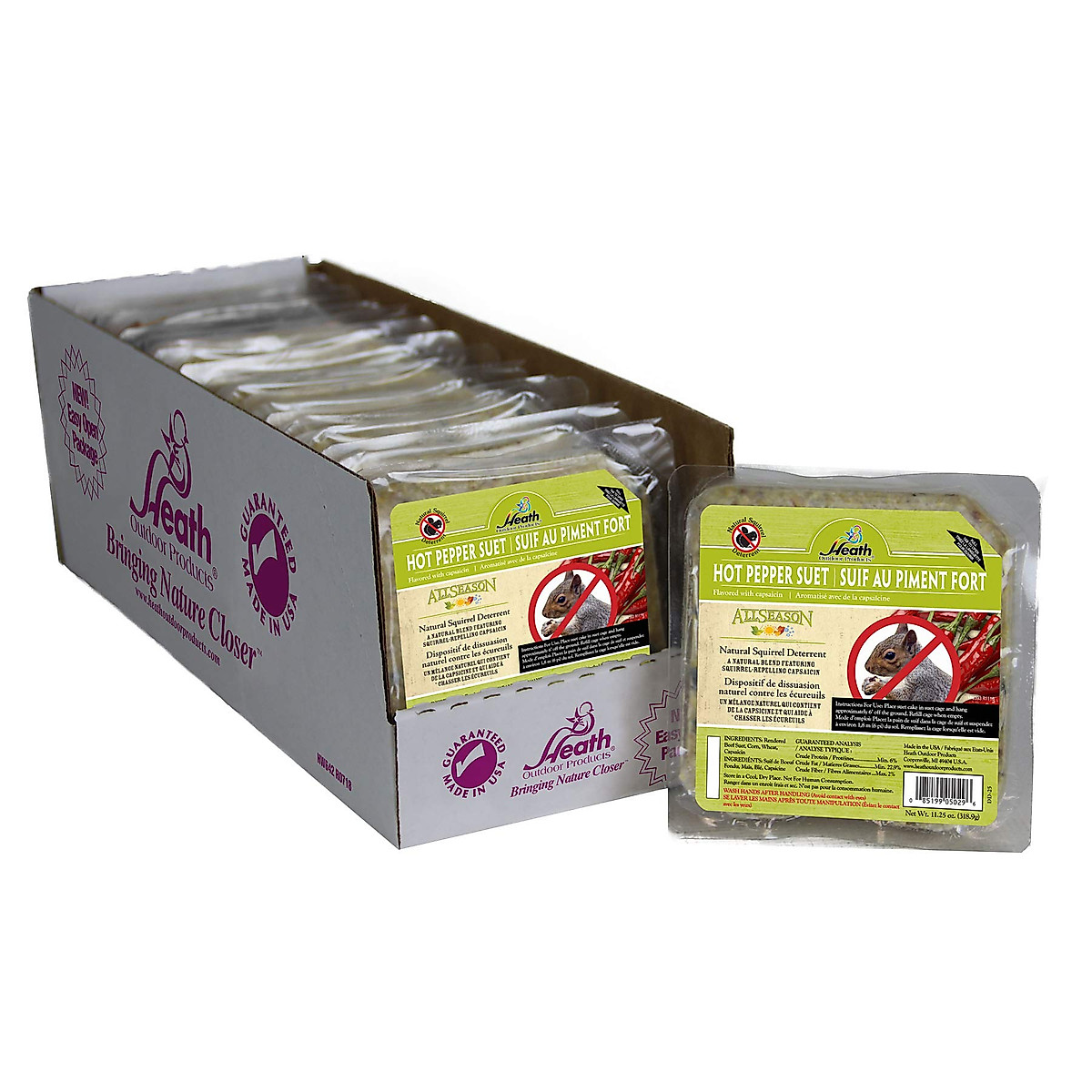 Heath Outdoor Products DD-25 Hot Pepper Suet Cake, Natural Blend Squirrel Repelling Capsaicin and All-Season Colorful Songbirds Attractant, 11.25-Ounce, 12 Pack