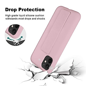 LAUDTEC iPhone 12 Mini Case with Kickstand, Vertical/Horizontal Stand Hand Strap Kickstand | Microfiber Linner | Liquid Silicone Full Body Protective Stand Case for iPhone 12 Mini 5.4'' Pink