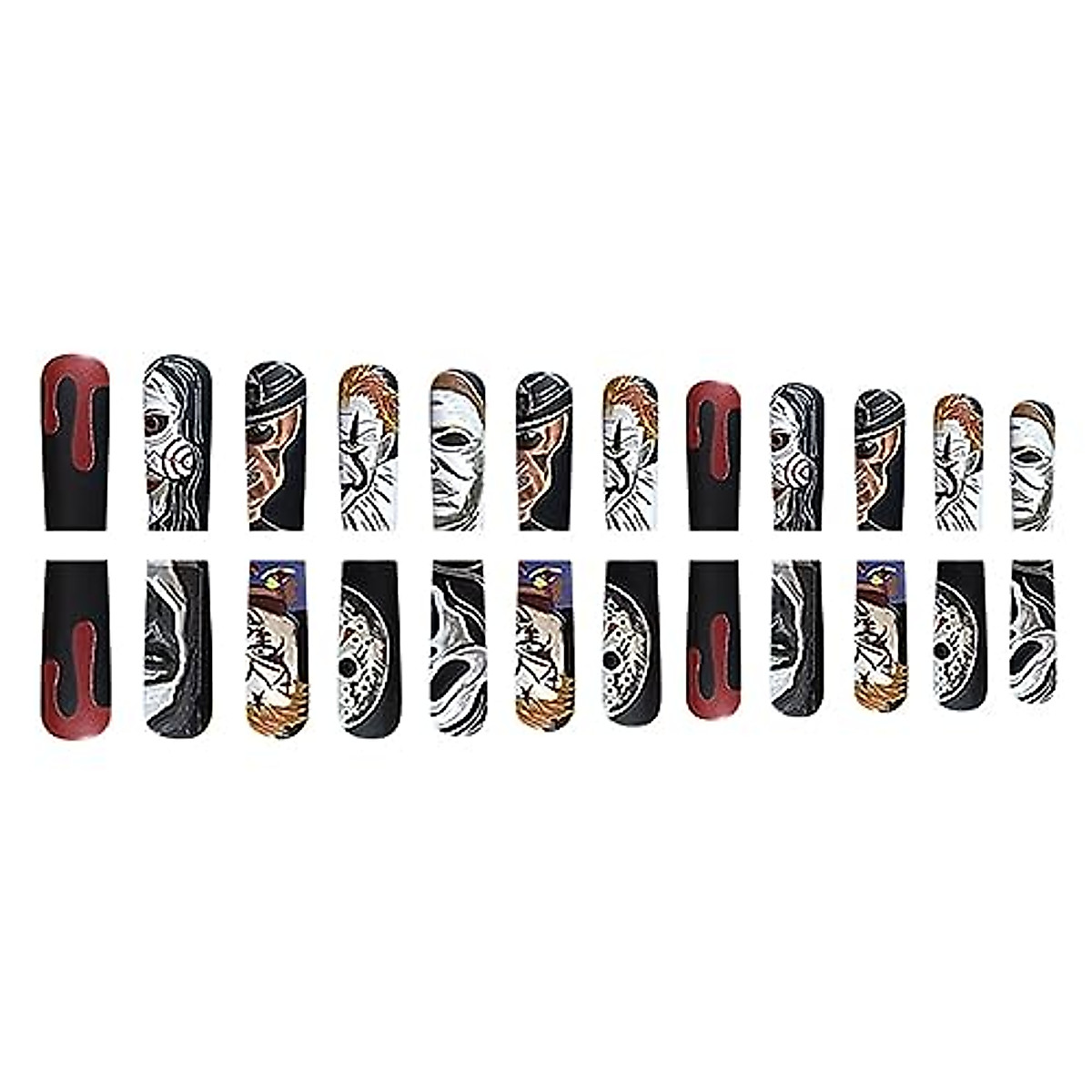 Halloween Press on Nails Long Square Fake Nails Eight Ghost Face Bleed Designs False Nails Full Cover Abstract Acrylic Nails Matte Extra Long Glue on Nails Halloween Stick on Nails for Women Girls