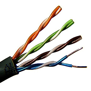 PHAT SATELLITE INTL - Gel Filled Direct Burial Waterproof Outdoor Cat5-e (Category 5e) Ethernet Data Cable, Pure Solid Copper 24AWG 4-Pair UTP, Booted RJ45 Plug, UL ETL, Made in USA (50 feet, Black)