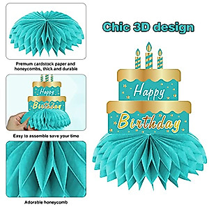 Teal and Gold Birthday Decorations Honeycomb Centerpiece for Women Girls, 8Pcs Breakfast Blue Gold Happy Birthday Table Centerpiece Party Supplies, 16th 21st 30th 40th 50th Birthday Table Topper Decor