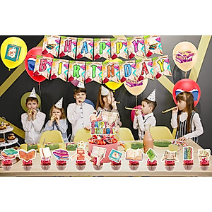 Books Party Decorations Book Club Birthday Party Supplies Includes Book Happy Birthday Banner Cake Topper Cupcake Toppers Balloons for Library Party Decorations