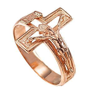 Religious Jewelry Solid 10k Rose Gold Open Design Cross Band Crucifix Ring (Size 9.5)