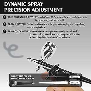 XDOVET Dual-Action Trigger Airbrush Kit Air Brush Painting Set with 0.3mm/0.5mm/0.8mm Needles,2cc/5cc/13cc/20cc/40cc Paint Cup, Air Hose for Tattoo, Makeup, Nail, Model, Art Hobby - for Pro & Beginner