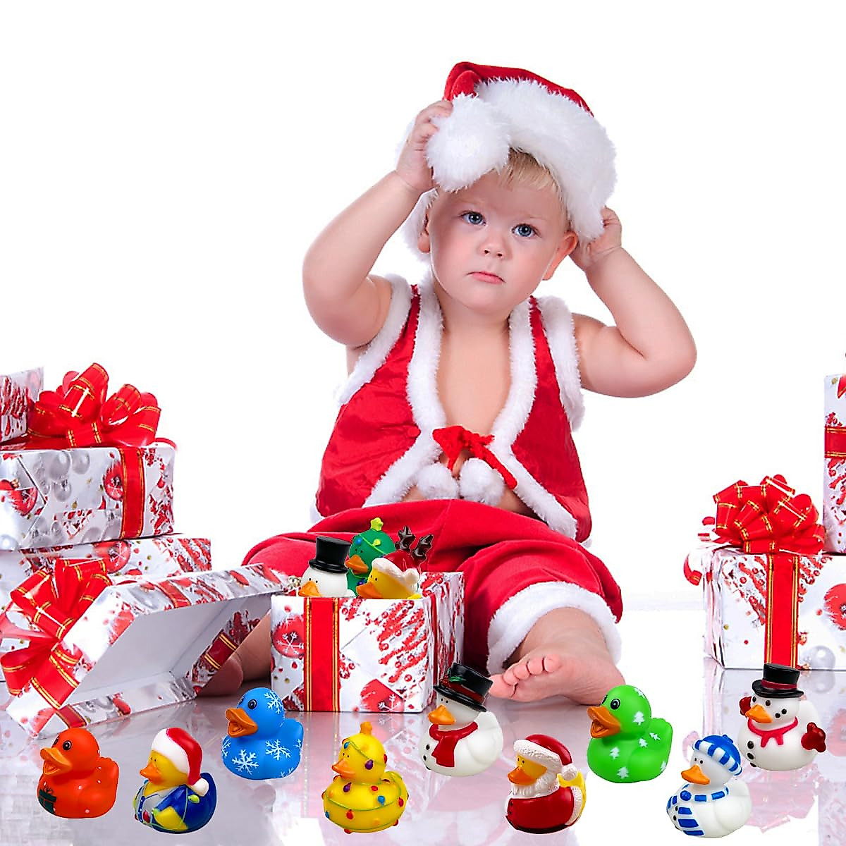 QINGQIU 24 Pack Christmas Rubber Ducks Jeep Bath Toys for Kids Boys Girls Toddlers Christmas Party Favors Stocking Stuffers Gifts