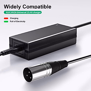 24V 2A Electric Scooter Battery Charger, Suitable for Go Go Elite Traveler, Pride Mobility, Jazzy Electric Chair Battery Charger, and Plus Ezip Mountain Trailz 3-pin XLPscooter Charger