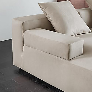 Acanva Luxury Modern Modular L-Shape Sectional Sofa Set, 3 Seat Upholstered Couch with Chaise Lounge for Living Room Bedroom Apartment,Light Cream