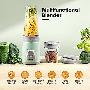 iSiLER Personal Blender, 300W Portable Blender for Shakes Smoothies with 20 Oz Travel Cup, Smoothies Maker Mixer for Protein Frozen Ice Baby Food, Grinder for Coffee beans with 10 Oz Cup BPA free