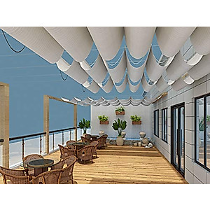Coarbor 3'Wx16'L Pergola Shade Cover Retractable Shade Awning Slide Flexible Canopy for Patio Deck Porch Hang Down U Shape Wave Shade Cover Wire Cable Hardware Included Light Grey