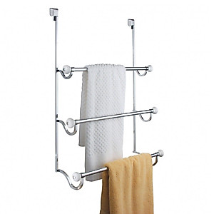 iDesign York Metal Over the Shower Door Towel Rack, Hooks for Master, Guest, Kids' Bathroom, 4.75" x 17.75" x 22.5", Chrome