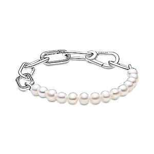 Pandora ME Sterling Silver Link Chain Bracelet With Freshwater Cultured Pearl For Medallion Charms, Size 17.5, No Box