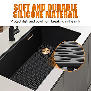 JUSTOGO Silicone Sink Mat, Black Sink Protectors for Kitchen Sink Grid Accessory, 1 PCS Non-slip Sink Mats for Bottom of Kitchen Farmhouse Stainless Steel Porcelain Sink Right & Left (28.2''x 14.2'')