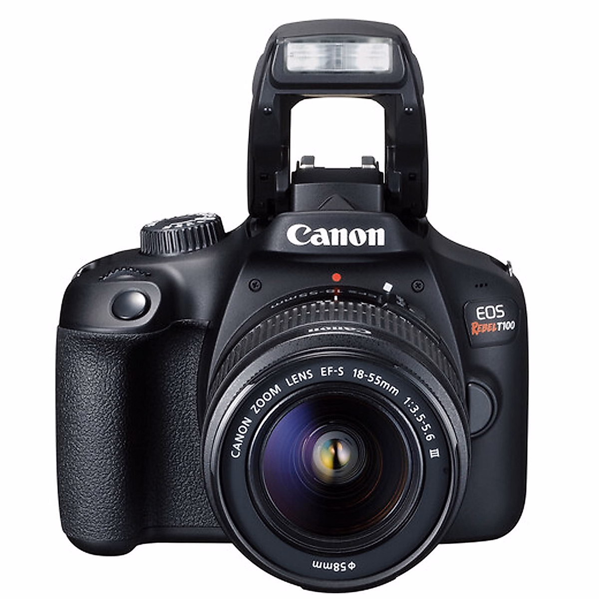 Canon EOS Rebel T100 DSLR Camera w/EF-S 18-55mm f/3.5-5.6 III Lens + EF 75-300mm f/4-5.6 III Lens + 500mm f/8 Focus Lens + 2X 64GB Memory + Case + Filters + Tripod + More (35pc Bundle) (Renewed)