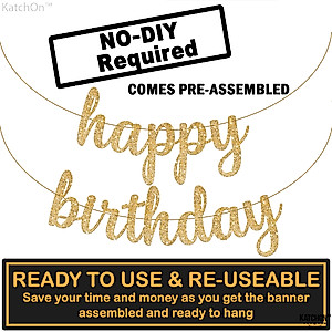 KatchOn Gold Glitter Happy Birthday Banner - 10 Feet, Pre-Strung - Luxurious Birthday Decorations for Women and Men