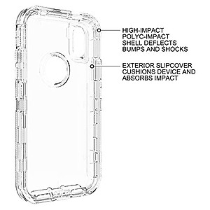 MXX iPhone Xs Case, Heavy Duty Defender Cover - Full Armor Body - Shockproof Protection Bumper - Built-in, 3 in1 Layers Hybrid TPU Rugged Rubber with Hard PC Panel Compatible with iPhone X - (Clear)