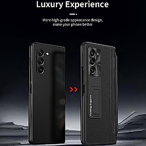 CCSmall for Samsung Galaxy Z Fold 5 5G Case with Screen Protector, S Pen Slot & Stylus Hinge Design Fine Leather Protective Phone Case with Kickstand Casefor Galaxy Z Fold5, Black