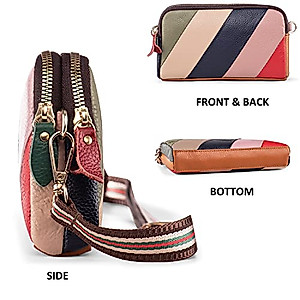 Small Crossbody Purse Colorful Cowhide Leather Shoulder Bags for Women 2 Zippers Clutch Handbag Mobile Phone Bag