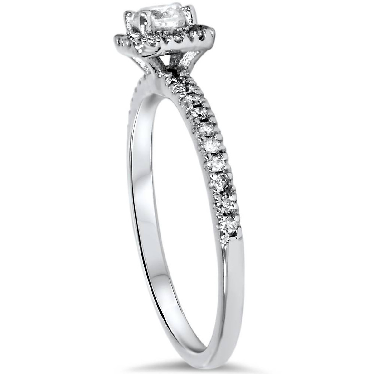 Pompeii3 10k White Gold 5/8Ct TW Round-Cut Natural Diamond Cushion Halo Engagement Ring With Matching Wedding Band Set Women's