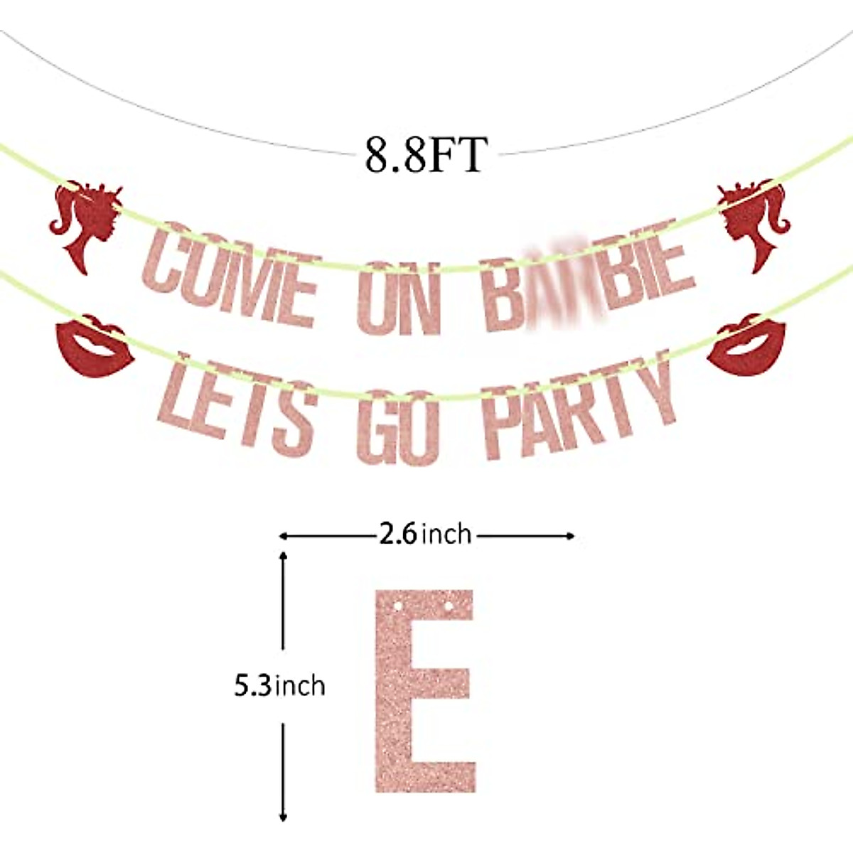 Come on Ba*bie Lets Go Party Banner, Bachelorette Party Decorations, Ba*bie Theme Party Banner Decor, Bride To Be, Bridal Shower Party Decorations Rose Gold and Red Glitter