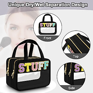 SIMBOOM Clear Letter Makeup Bag, Black, L Size, Clear Bag