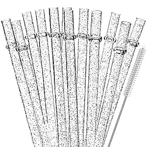 ALINK 12 Reusable Black Straws + 12 Clear Glitter Straws