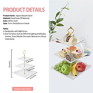 MOTOOLER 3Pcs White Square 3 Tiered Cake Stands, 3 Tier Serving Tray Cupcake Holder Dessert Stand Fruit Candy Display Table Decorations for Home Party Birthday Tea Party Baby Shower