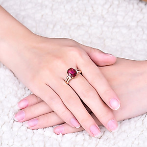 Lanmi 14k Rose Gold Natural Pink Green Tourmaline Diamonds Ring Engagement Wedding for Women Promotion