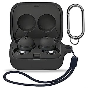 JIML Compatible with Sony Linkbuds WF-L900 Case Soft Silicone Skin Case Cover Shock-Absorbing Protective Case with Keychain and Lanyard for Sony Linkbuds 2022 (Black)