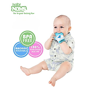 BabyNoms ® Teething Mitten 2-Pack Bundle | Dino Blue & Tiger Orange Teether Paws