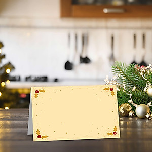 Christmas Table Place Cards, Xmas Blank Seating Place Card for Table, 25 Pack Buffet Food Tent Labels, Double Design Name Cards, Scored for Easy Folding, Christmas Party Decorations(01)