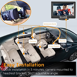 VECLESUS Baby Car Monitor, 1080P HD Rear Facing Baby Car Camera with 4.3” Baby Car Monitor, Easy Installation Baby Car Back Seat Camera for Baby Car Travel Safety for Car, SUV, Pickup