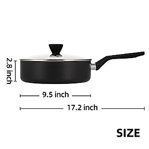 EPPMO Hard-Anodized Nonstick Saute Pan with Lid, Bakelite Handle, 3.2 Quart