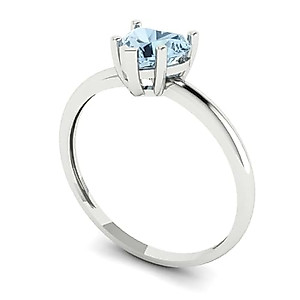 Clara Pucci 1.0 ct Heart Cut Solitaire Blue Simulated Diamond 5-Prong Engagement Bridal Promise Anniversary Ring 18K White Gold Size 7