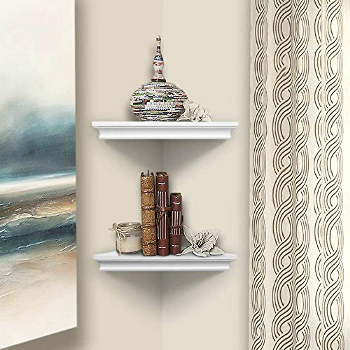 AHDECOR White Corner Shelves, Easy-to-Install Floating Corner Shelves for Home Décor, Ideal for Displaying Keepsakes, 2-Pack
