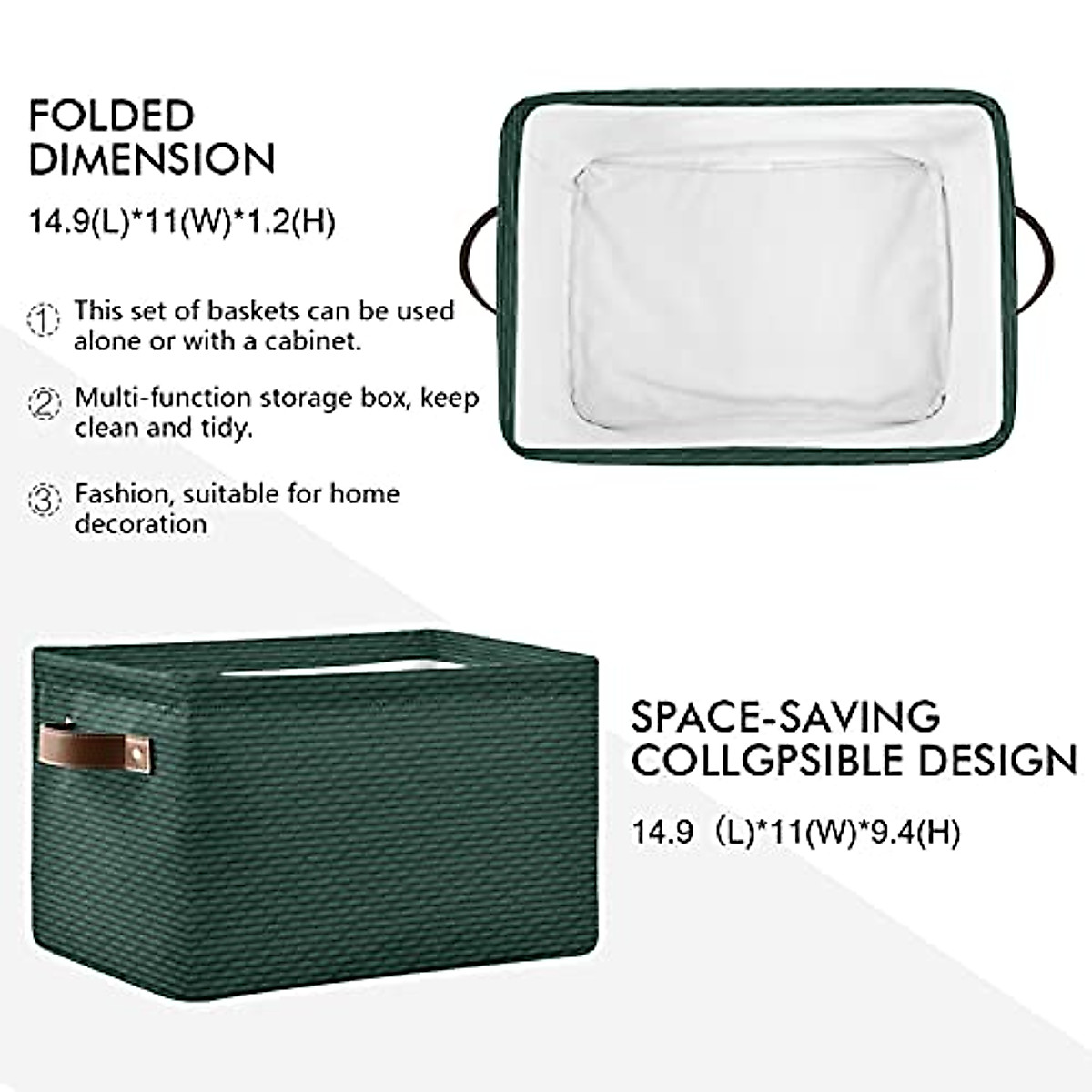 xigua Storage Basket Hunter Green Storage Bin with Handle, Large Storage Cube Collapsible for Shelves Closet Bedroom Living Room 2PCS